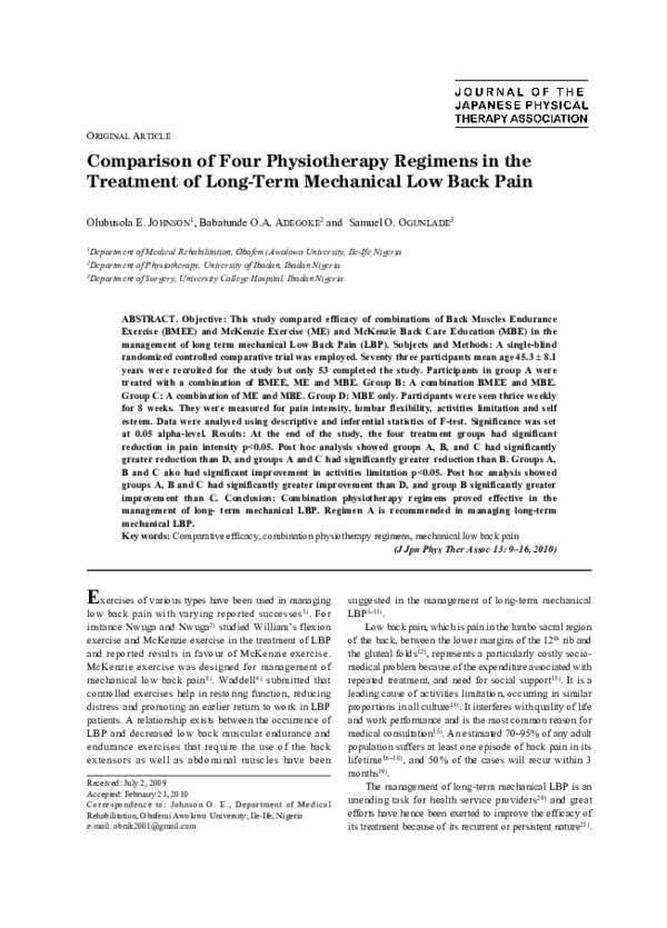 (PDF) Comparison of Four Physiotherapy Regimens in the Treatment of ...