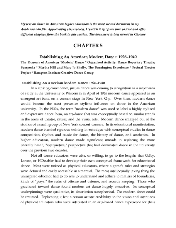 (DOC) A History of Dance in American Higher Education: Dance and the ...