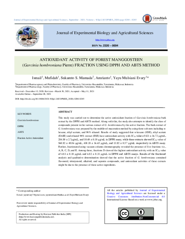(PDF) ANTIOXIDANT ACTIVITY OF FOREST MANGGOSTEEN (Garcinia hombroniana ...