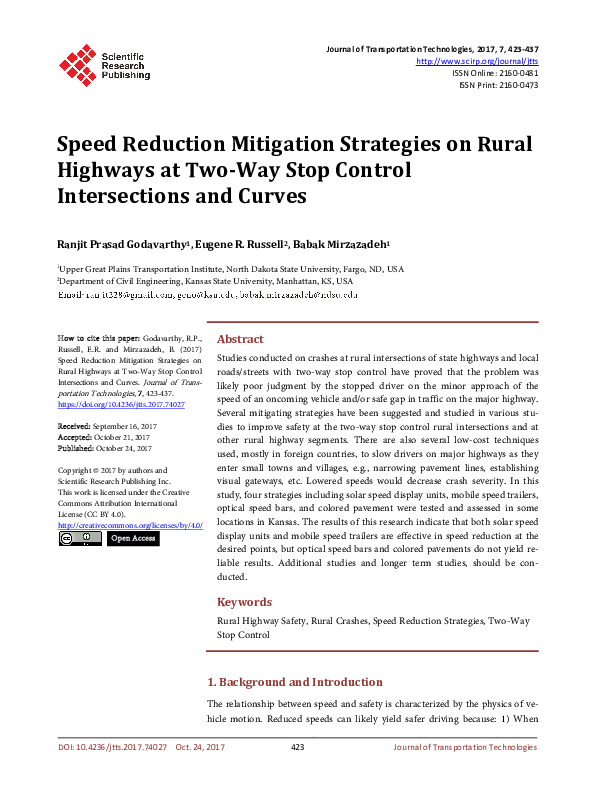 (PDF) Speed Reduction Mitigation Strategies on Rural Highways at Two ...