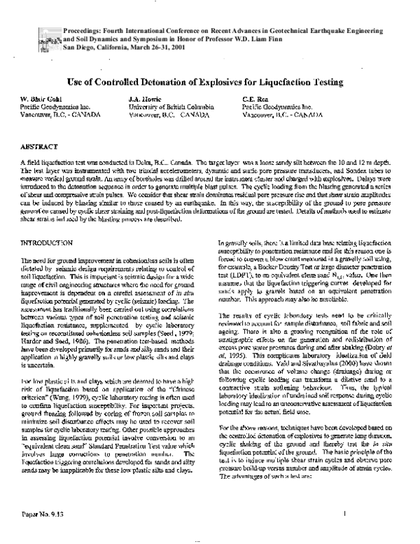 (PDF) Use of Controlled Detonation of Explosives for Liquefaction Testing