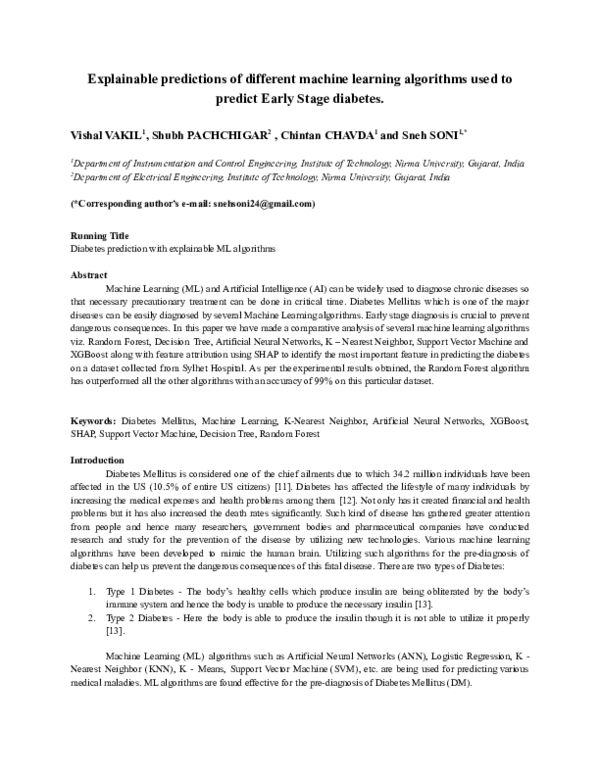 Pdf Explainable Predictions Of Different Machine Learning Algorithms
