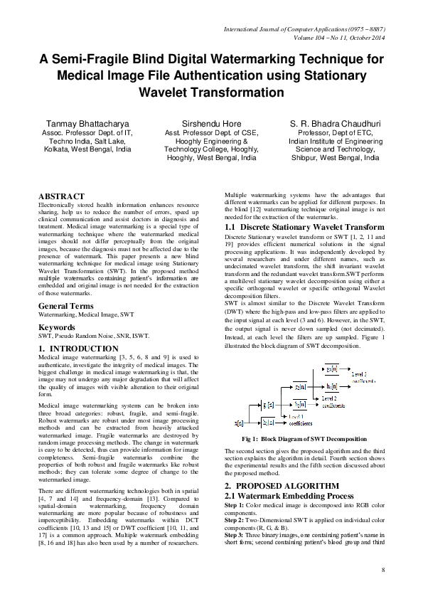 (PDF) A Semi-Fragile Blind Digital Watermarking Technique for Medical Image File Authentication ...