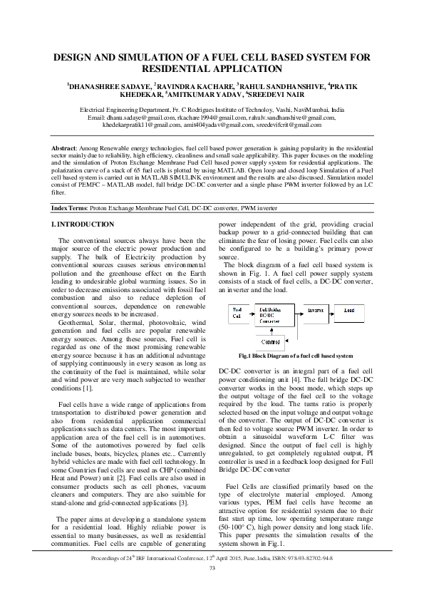 (PDF) Design and Simulation of a Fuel Cell Based System for Residential ...