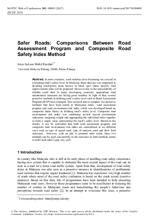 (PDF) Safer Roads: Comparisons Between Road Assessment Program and ...
