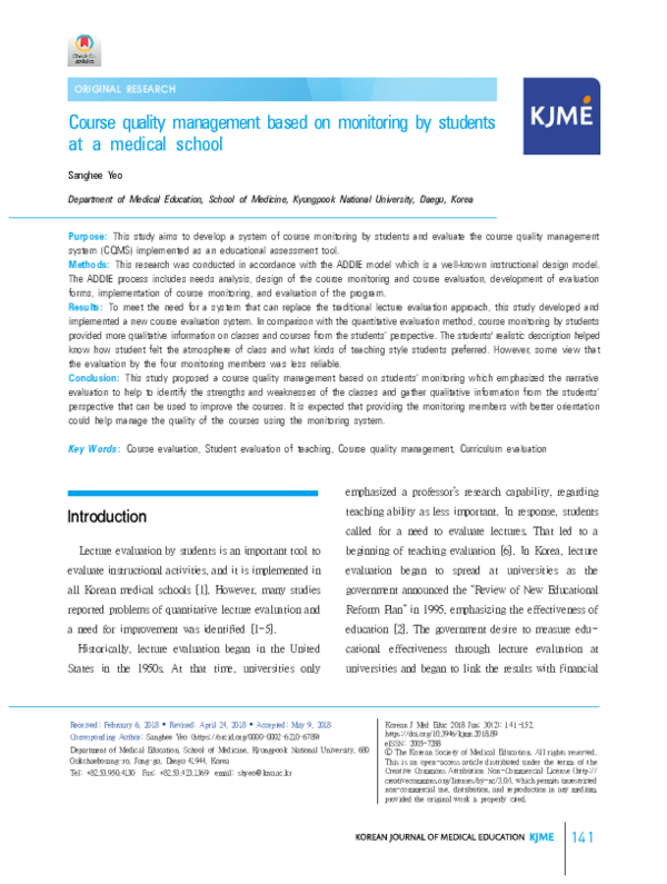 (PDF) Course quality management based on monitoring by students at a ...