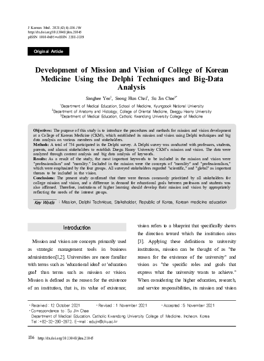 (PDF) Development of Mission and Vision of College of Korean Medicine ...