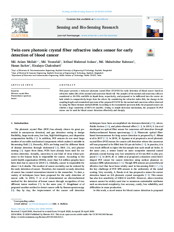 (PDF) Twin core photonic crystal fiber refractive index sensor for early detection of blood cancer