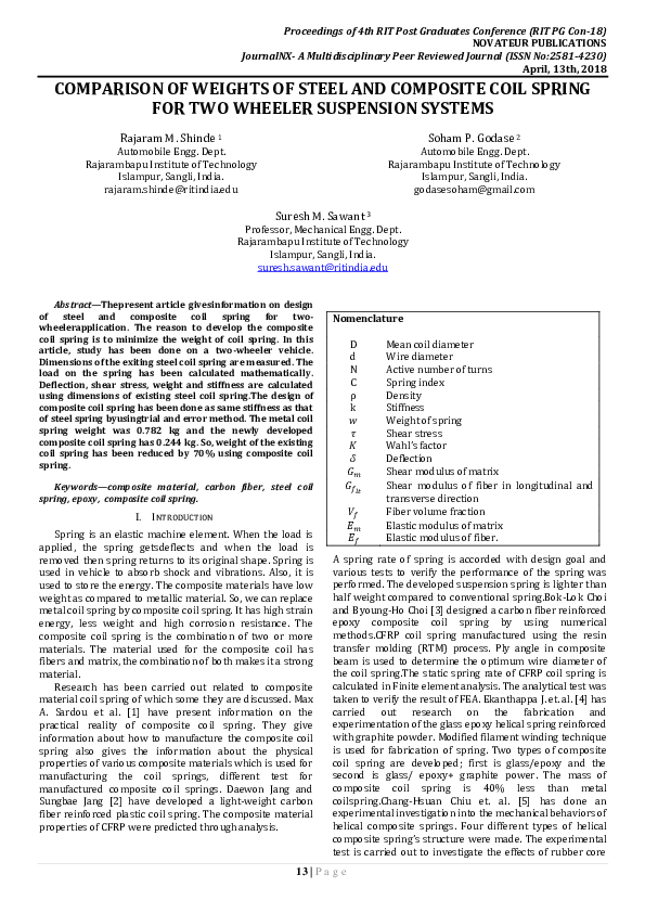 (PDF) Comparison Of Weights Of Steel And Composite Coil Spring For Two ...