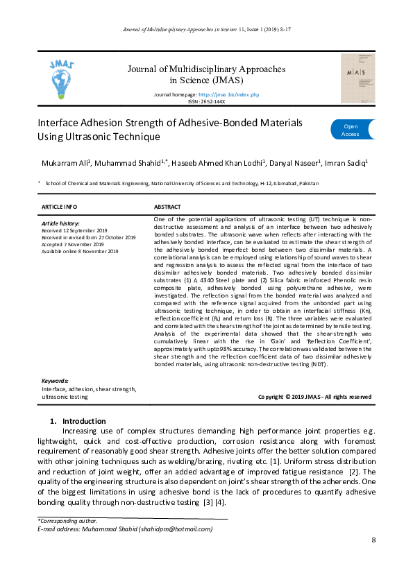 (PDF) Interface Adhesion Strength of Adhesive-Bonded Materials Using ...