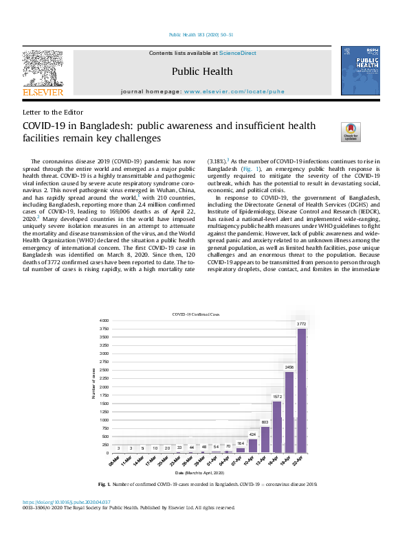 (PDF) COVID-19 in Bangladesh: public awareness and insufficient health ...