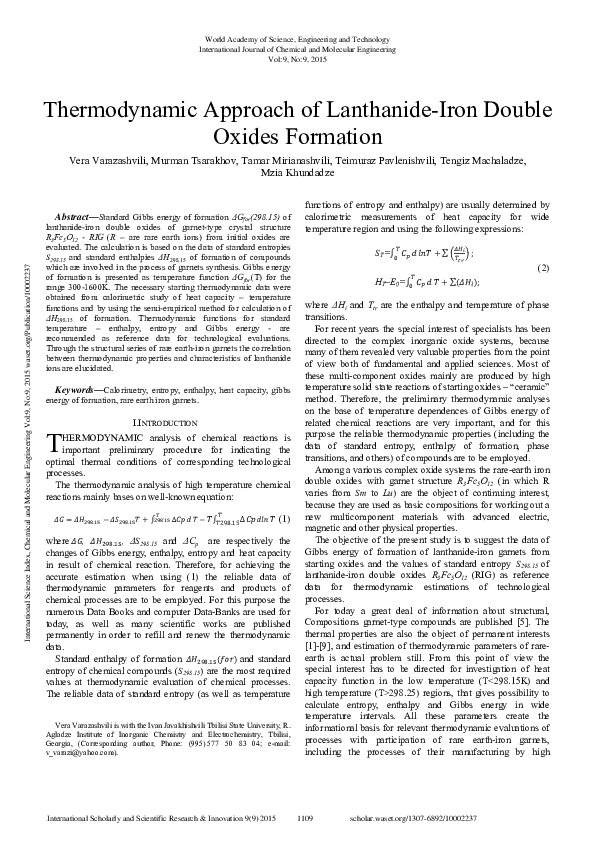 (PDF) Thermodynamic Approach Of Lanthanide-Iron Double Oxides Formation