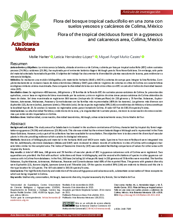 (PDF) Flora del bosque tropical caducifolio en una zona con suelos ...