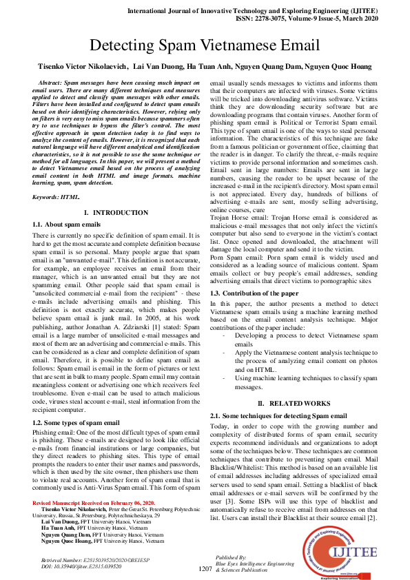 (PDF) Detecting Spam Vietnamese Email