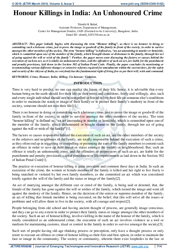 (PDF) Honour Killings in India: An Unhonoured Crime