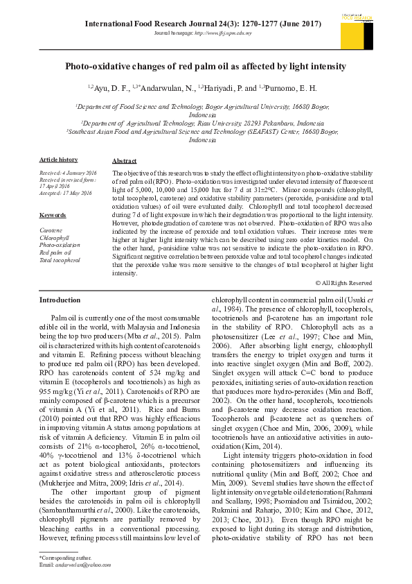 (PDF) Photo-oxidative changes of red palm oil as affected by light ...