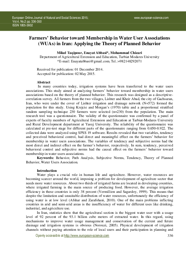 (PDF) Farmers’ Behavior toward Membership in Water User Associations ...