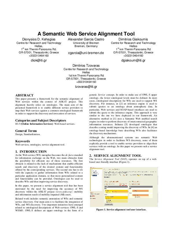 (PDF) A Semantic Web Service Alignment Tool | Dionisis Kehagias - Academia.edu