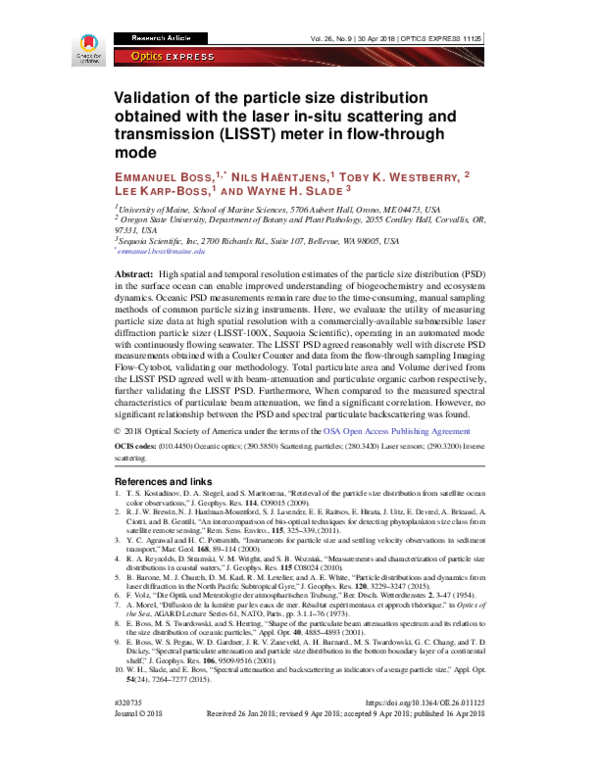 (PDF) Validation of the particle size distribution obtained with the laser in-situ scattering ...