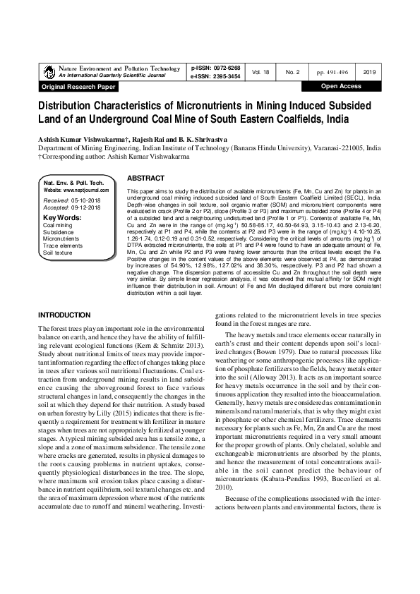 (PDF) Distribution Characteristics of Micronutrients in Mining Induced Subsided Land of an ...