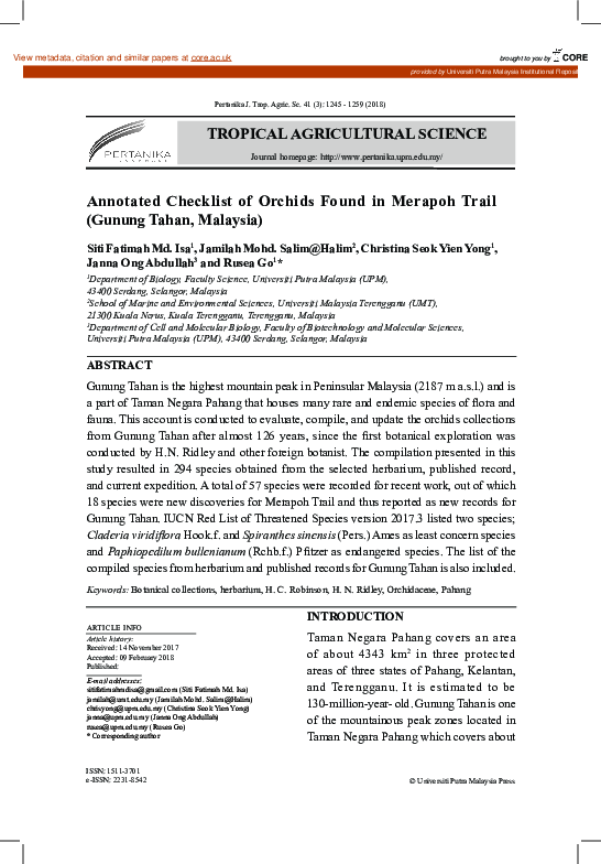 (PDF) Annotated checklist of orchids found in Merapoh Trail (Gunung ...
