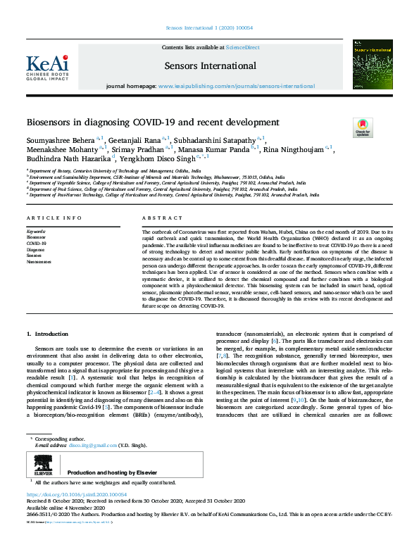 (PDF) Biosensors in diagnosing COVID-19 and recent development | Rina Ningthoujam - Academia.edu