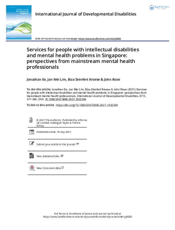 (PDF) Services for people with intellectual disabilities and mental health problems in Singapore ...