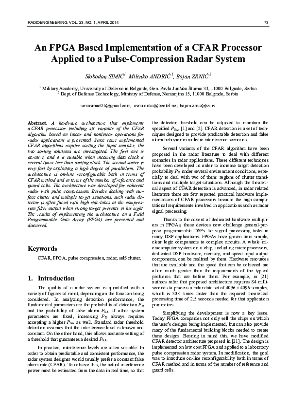 (PDF) Hardware implementation of DIRLS mismatched compressor applied to a pulse-Doppler radar system