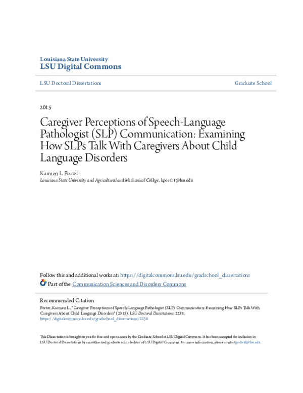 (PDF) Caregiver Perceptions of Speech-Language Pathologist (SLP ...