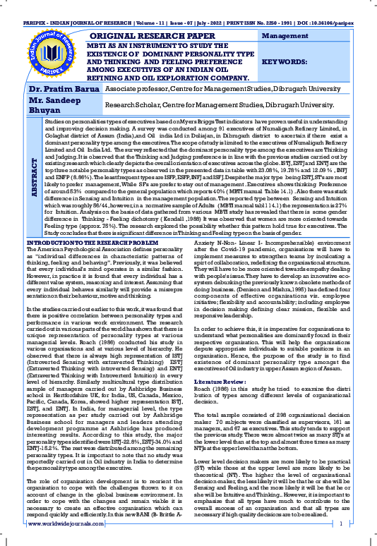 (PDF) ORIGINAL RESEARCH PAPER Management MBTI AS AN INSTRUMENT TO STUDY ...