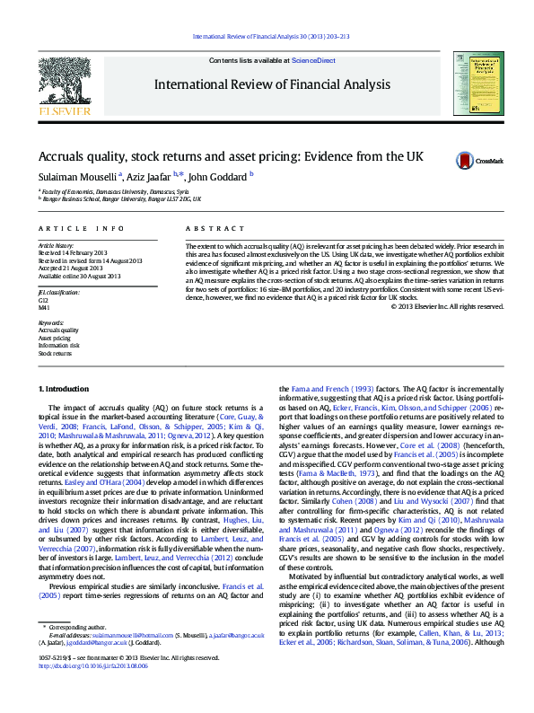 (PDF) Accruals quality, stock returns and asset pricing: Evidence from ...