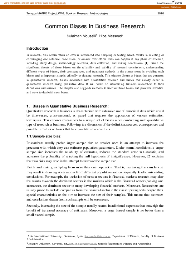 (PDF) Common Biases in Business Research
