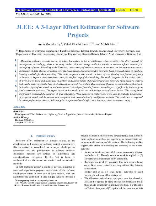 (PDF) 3LEE: A 3-Layer Effort Estimator for Software Projects