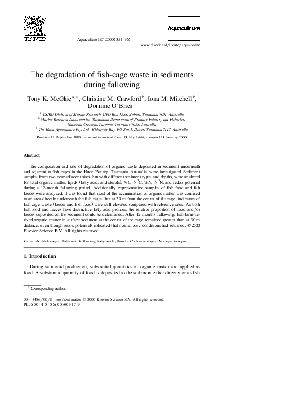 (PDF) The degradation of fish-cage waste in sediments during fallowing