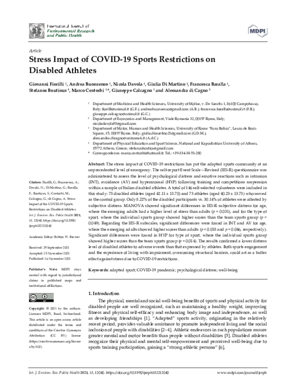 (PDF) Stress Impact of COVID-19 Sports Restrictions on Disabled Athletes