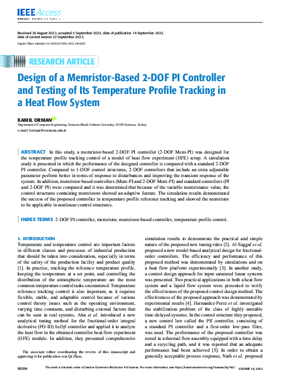 Pdf Design Of A Memristor Based 2 Dof Pi Controller And Testing Of