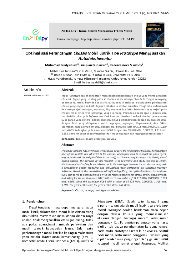 (PDF) Optimalisasi Perancangan Chassis Mobil Listrik Tipe Prototype ...