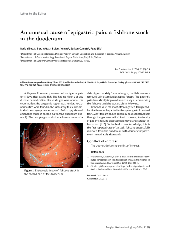 (PDF) An unusual cause of epigastric pain: a fishbone stuck in the duodenum