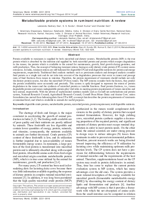(PDF) Metabolizable protein systems in ruminant nutrition: A review