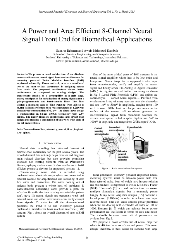(PDF) A Power and Area Efficient 8-Channel Neural Signal Front End for Biomedical Applications