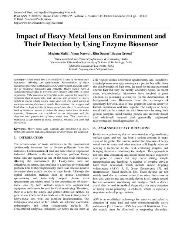 (PDF) Impact of Heavy Metal Ions on Environment and Their Detection by ...
