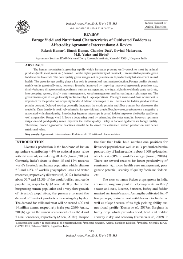 (PDF) Forage Yield and Nutritional Characteristics of Cultivated ...