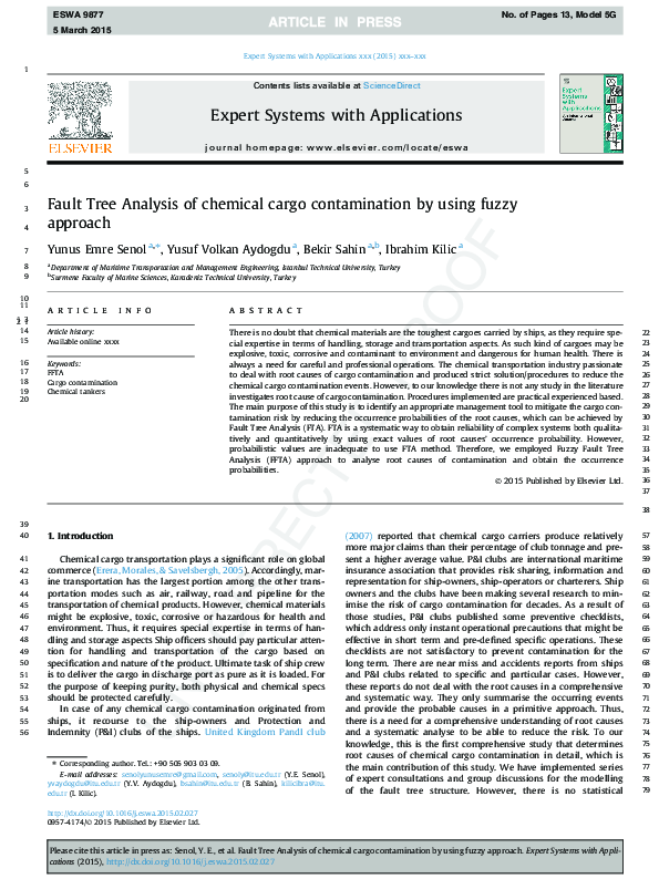 (PDF) Fault Tree Analysis of chemical cargo contamination by using ...