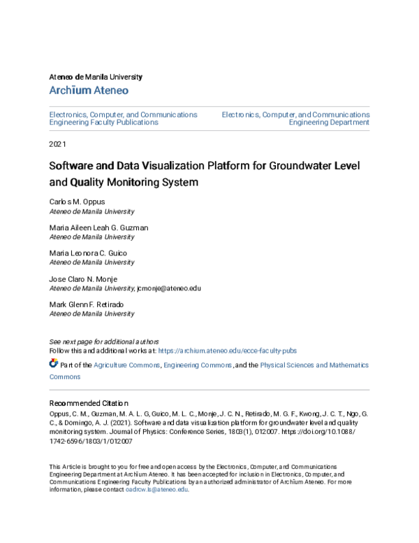 (PDF) Software and data visualization platform for groundwater level and quality monitoring system