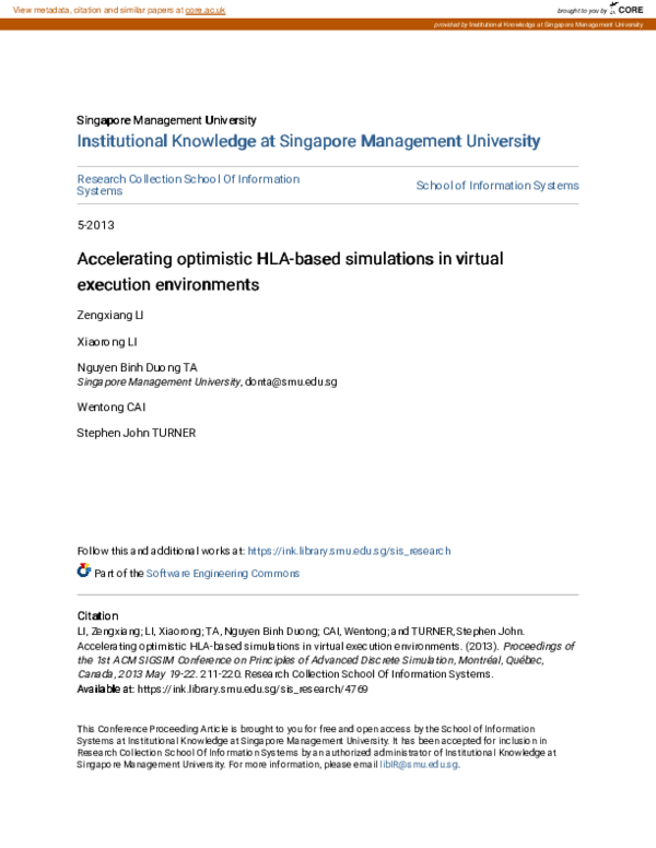 (PDF) Accelerating optimistic HLA-based simulations in virtual execution environments