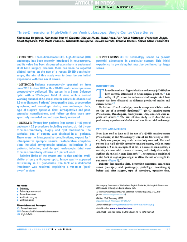 (PDF) Three-Dimensional High-Definition Ventriculoscope: Single-Center ...
