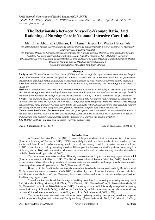 (PDF) The Relationship between Nurse-To-Neonate Ratio , And Rationing of Nursing Care inNeonatal ...