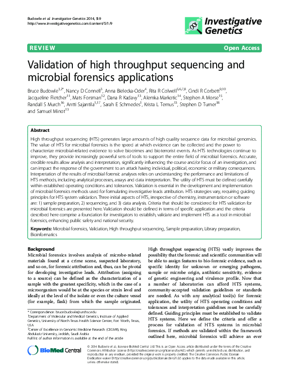 (PDF) Validation of high throughput sequencing and microbial forensics applications