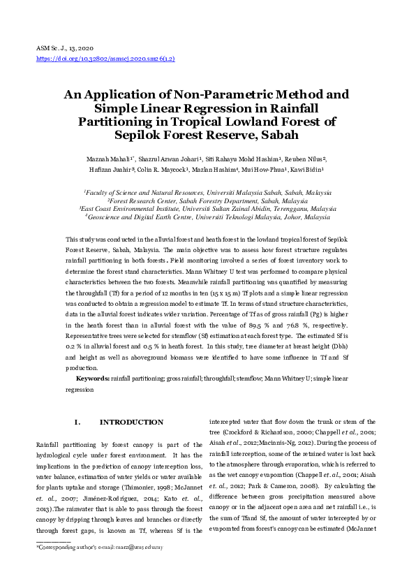 (PDF) An Application of Non-Parametric Method and Simple Linear Regression in Rainfall ...