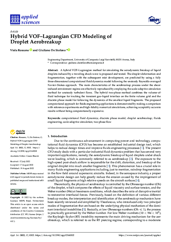(PDF) Hybrid VOF–Lagrangian CFD Modeling of Droplet Aerobreakup